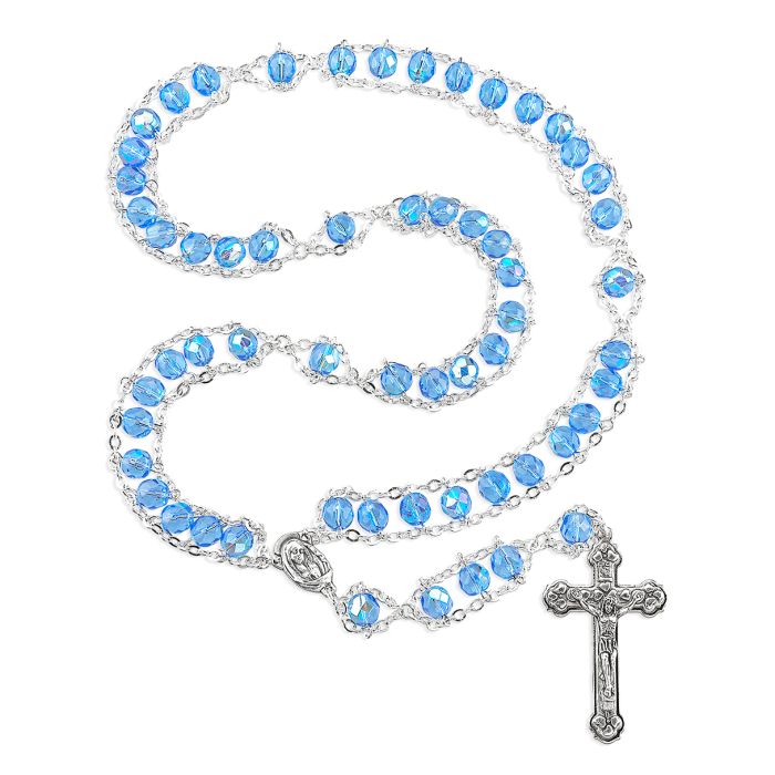 SAPPHIRE CRYSTAL LADDER ROSARY – Christ Missionary Catholic Gifts and Books